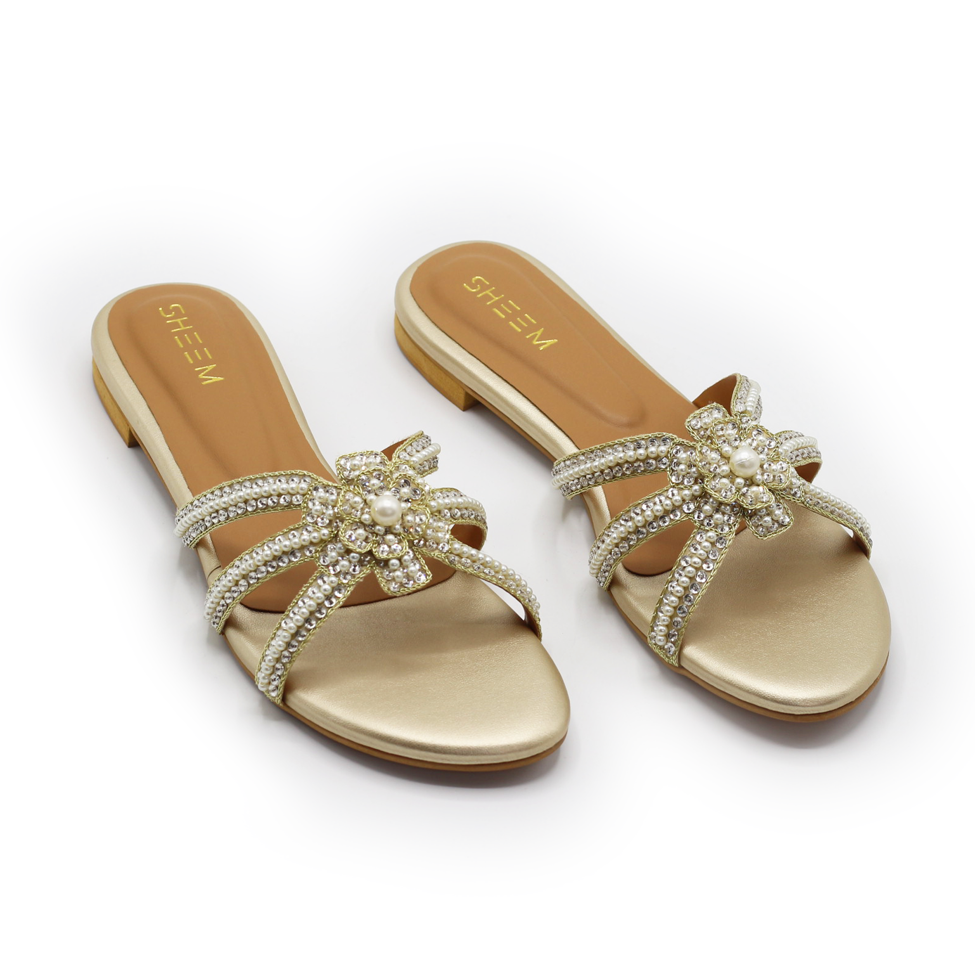 Hand Embroidered Fancy Flats Slippers Golden – Sheem - A Perfect Fit ...